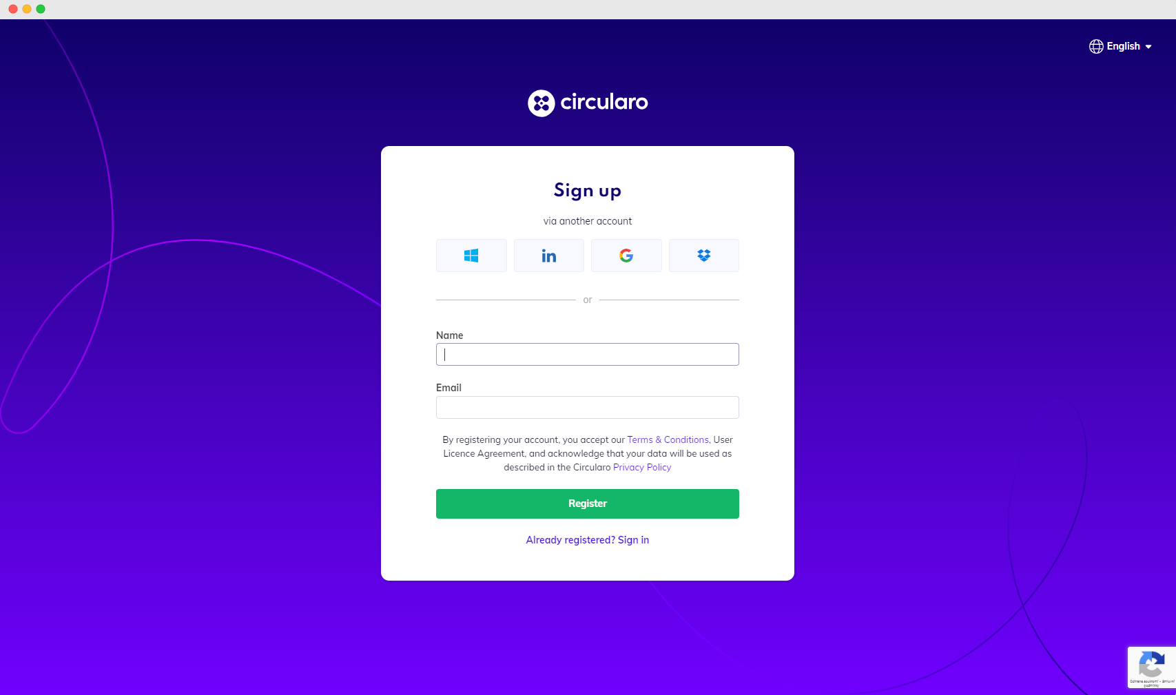 Registration and login